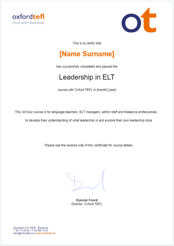 Online Leadership in ELT Course (30 hrs) - Expert Tutor Support